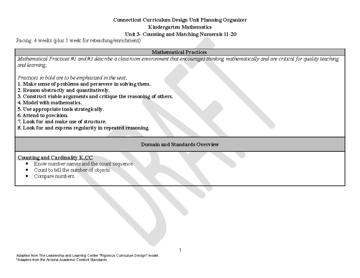 Kindergarten math unit 3 - Kindergarten Mathematics Unit 3- Counting ...