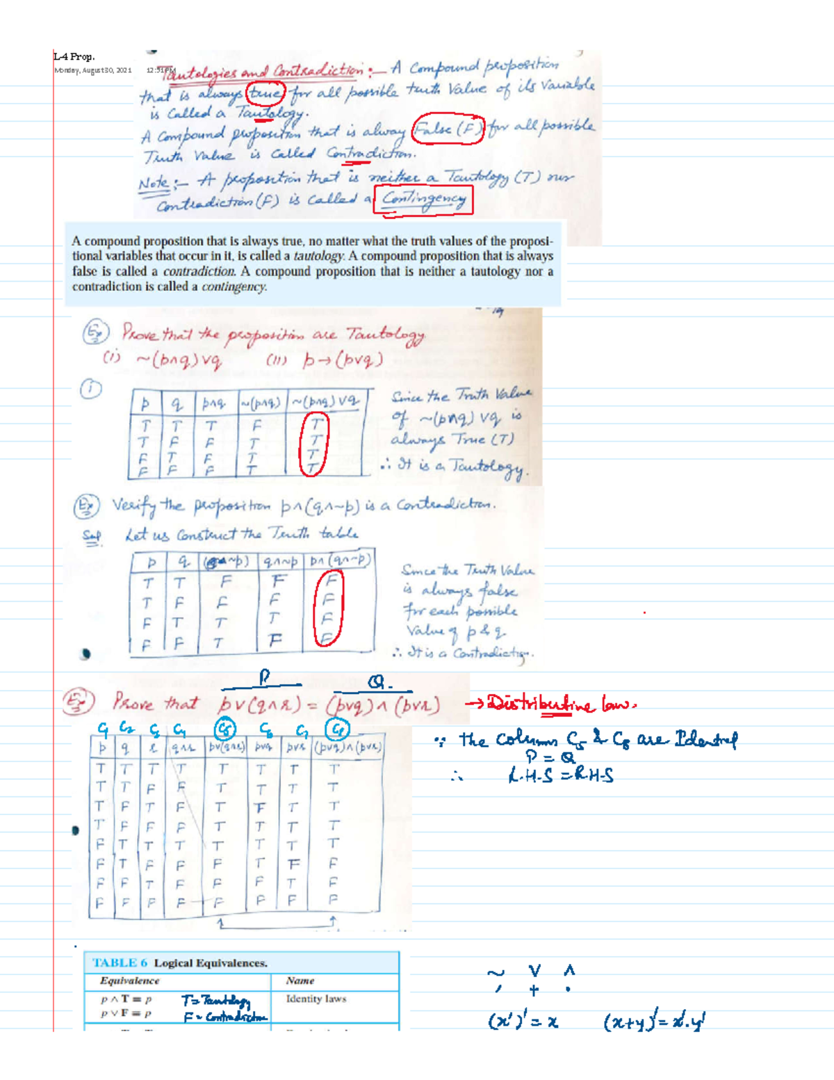 L4 Prop - Proposition - Discrete Mathematics - L-4 Prop. Monday, August ...