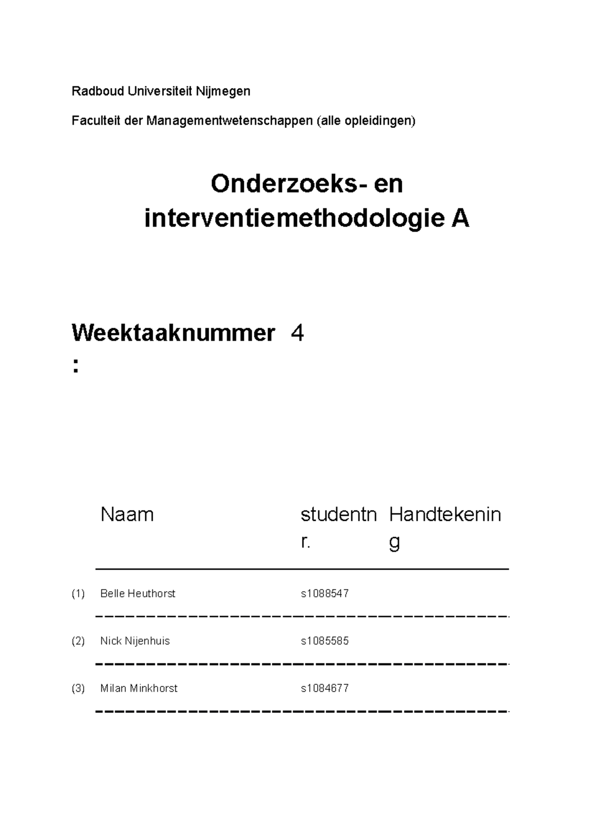 OIMA weektaak 4 opdrachten en vragen - Radboud Universiteit - Studeersnel