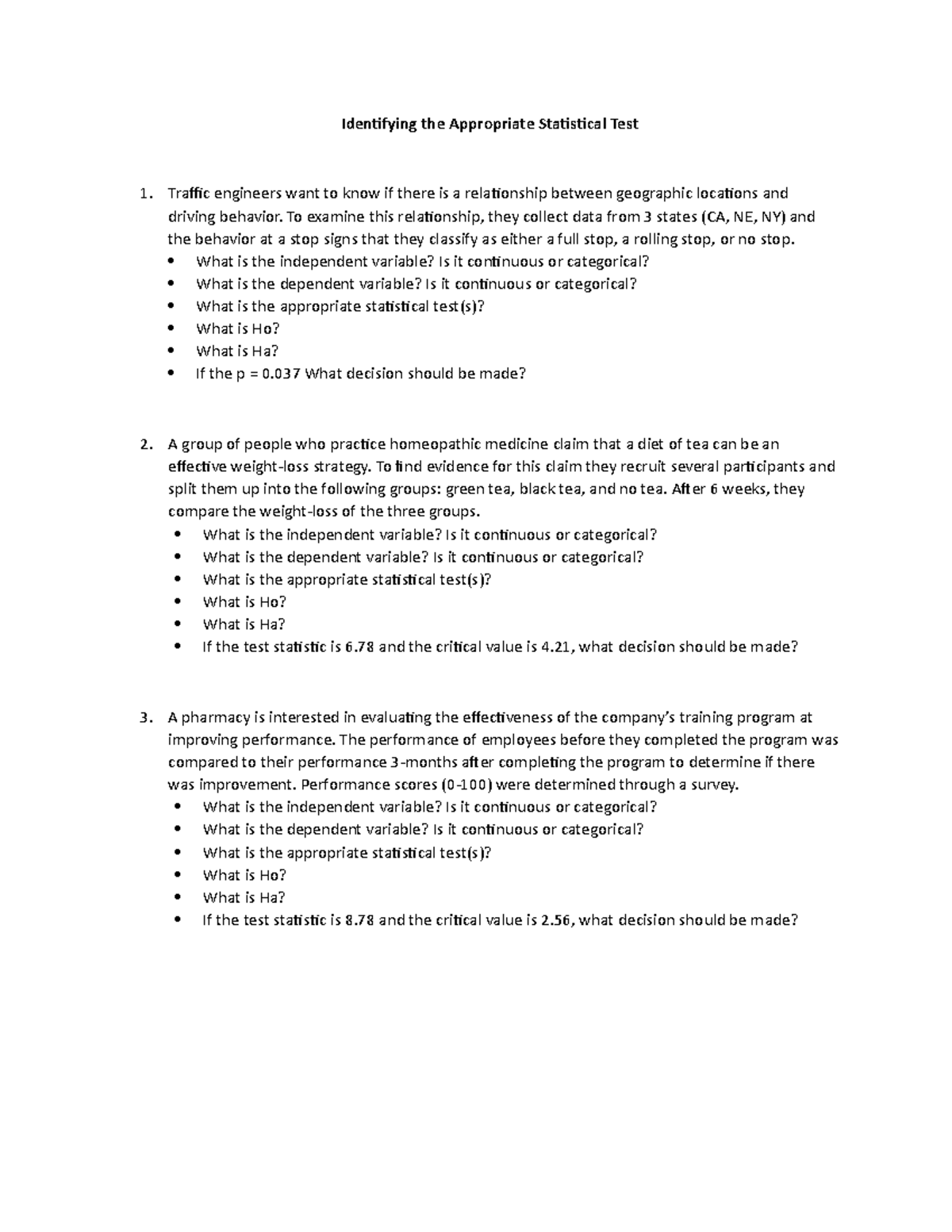 Identifying the Appropriate Statistical Test - Identifying the ...