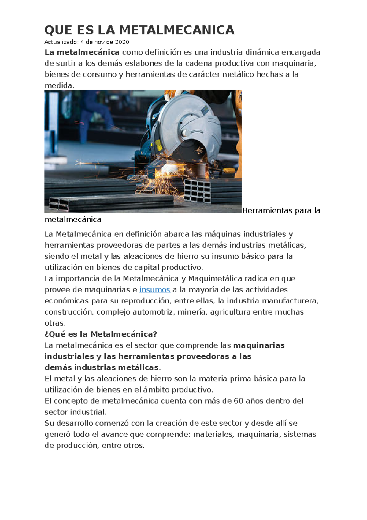Industria metalmecanica - QUE ES LA METALMECANICA Actualizado: 4 de nov ...