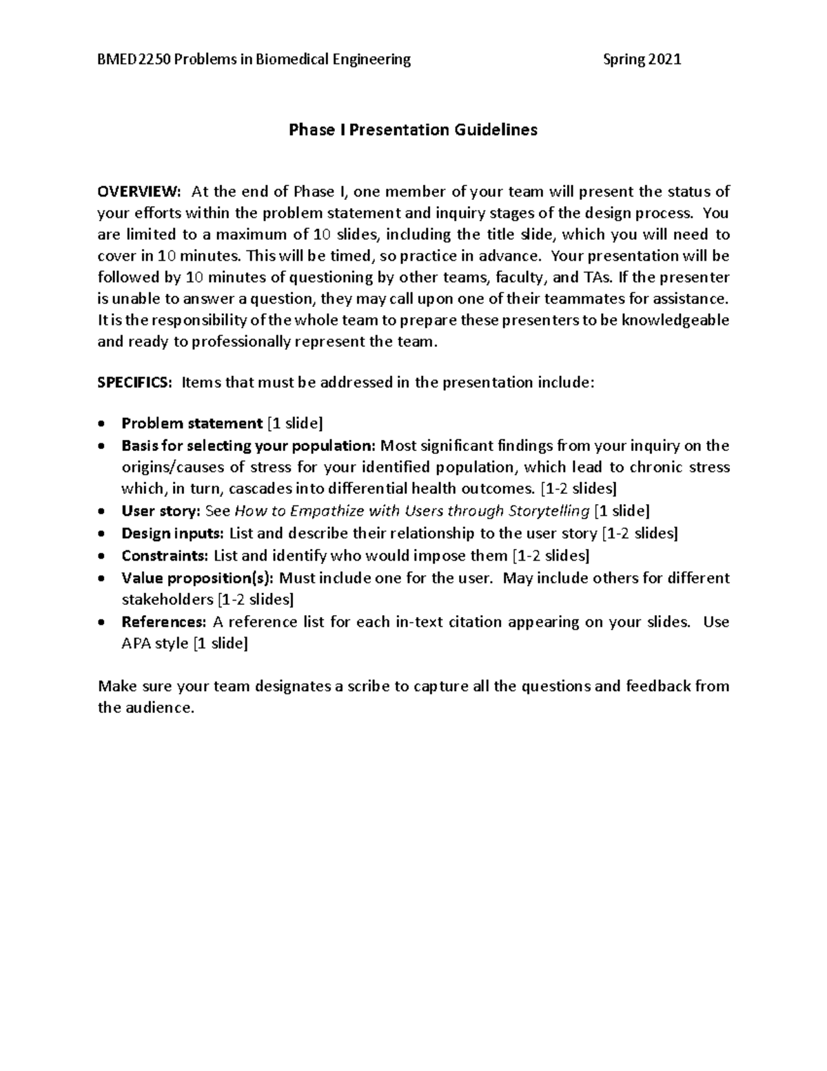 2250 phase I presentation guidelines - BMED2250 Problems in Biomedical ...
