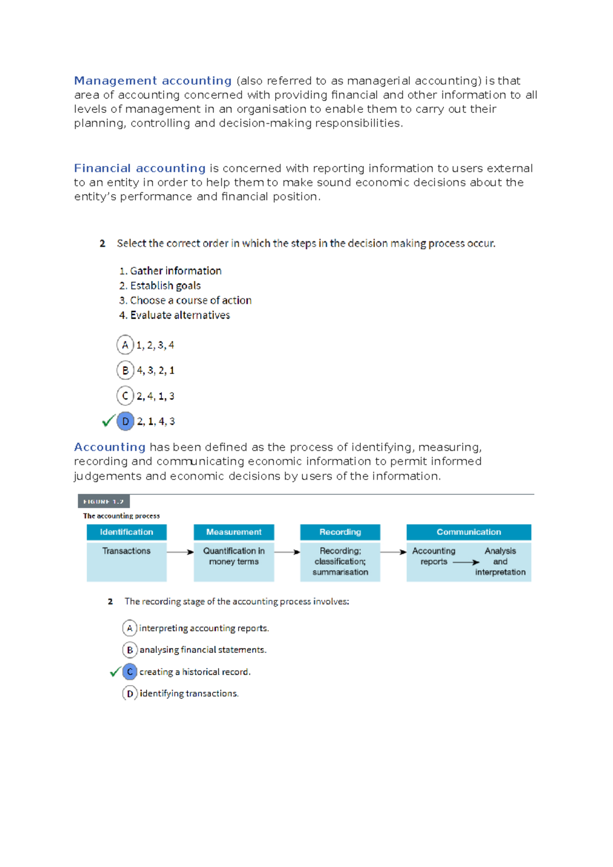Note - Notes with multiples choices - Management accounting (also ...