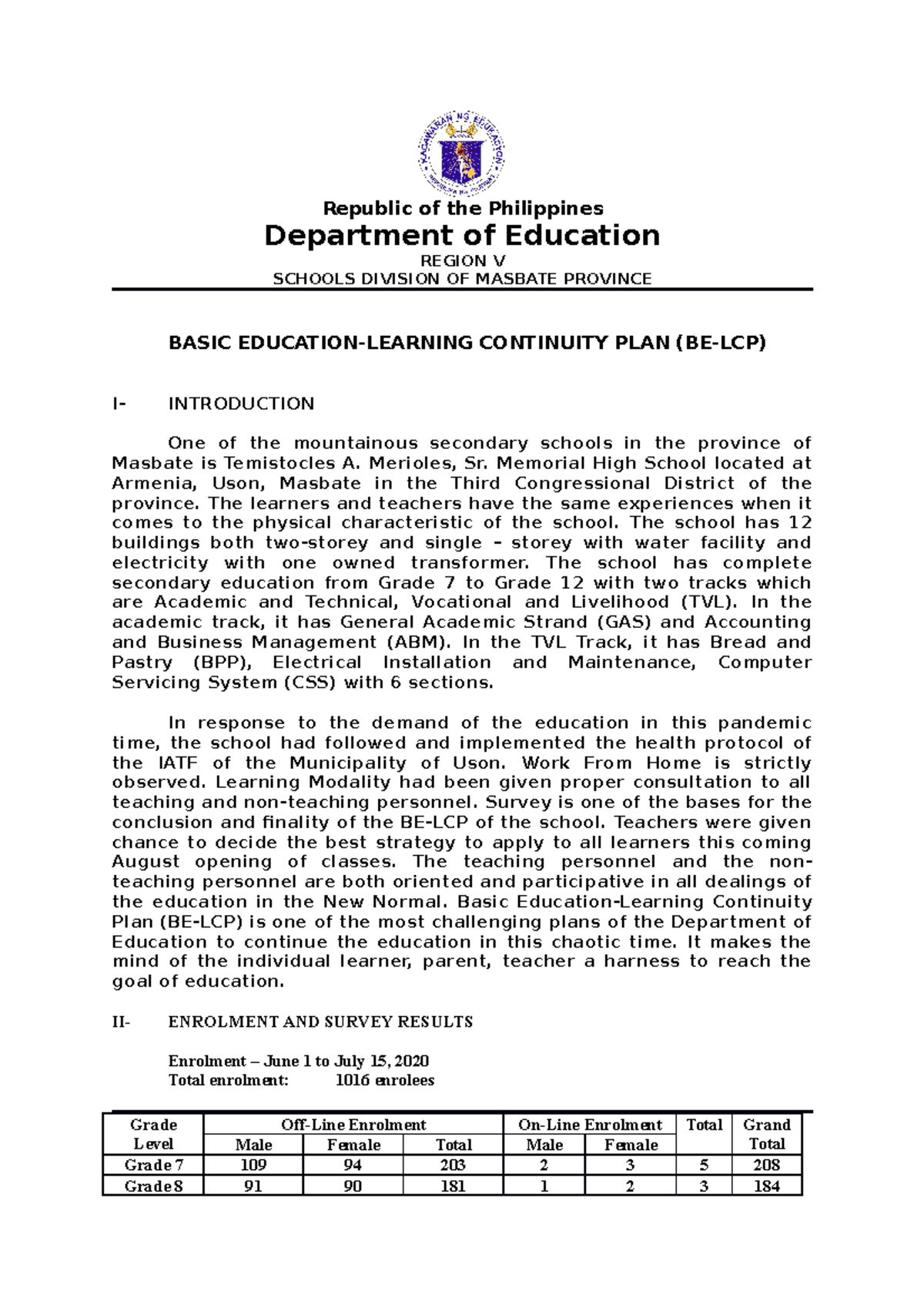 BE-LCP - NOTES - Republic of the Philippines Department of Education ...