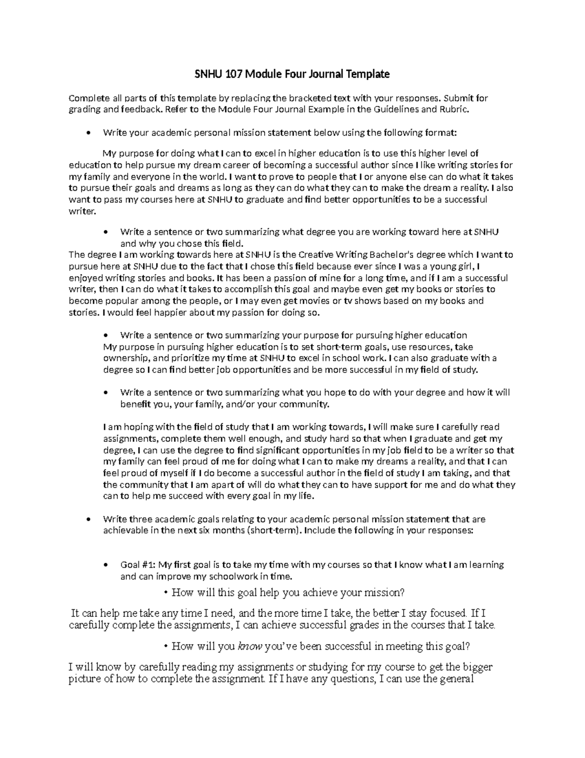 SNHU 107 Module Four Journal Template-Tabitha Williams - SNHU 107 ...