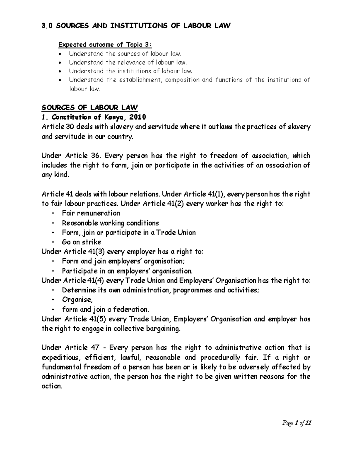 Labour Law- Topic 3. Sources AND Institutions OF Labour LAW - 3 SOURCES ...