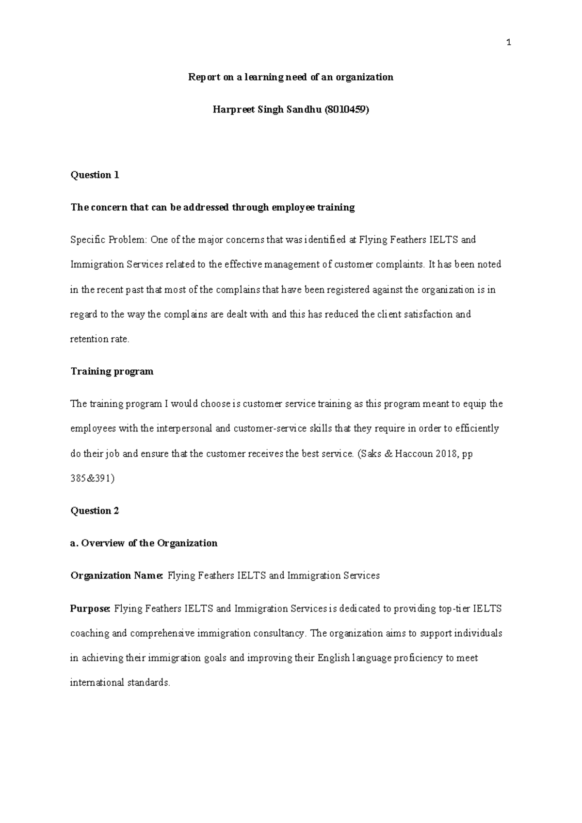 Final assignment 2 - HHM - Report on a learning need of an organization ...