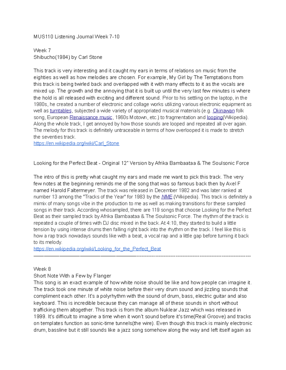 MUS110 Listening Journal Weeks 7-10 - MUS110 Listening Journal Week 7 ...