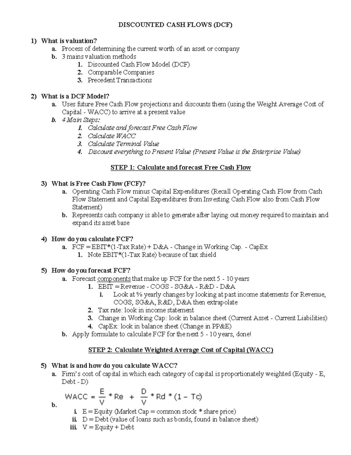 DCF Comps Workshop formulas - DISCOUNTED CASH FLOWS (DCF) What is ...