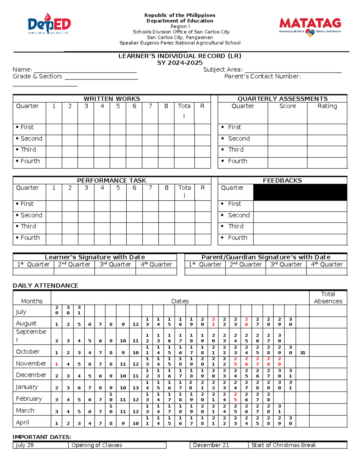 Individual Learner's Record (LR) - Republic of the Philippines ...