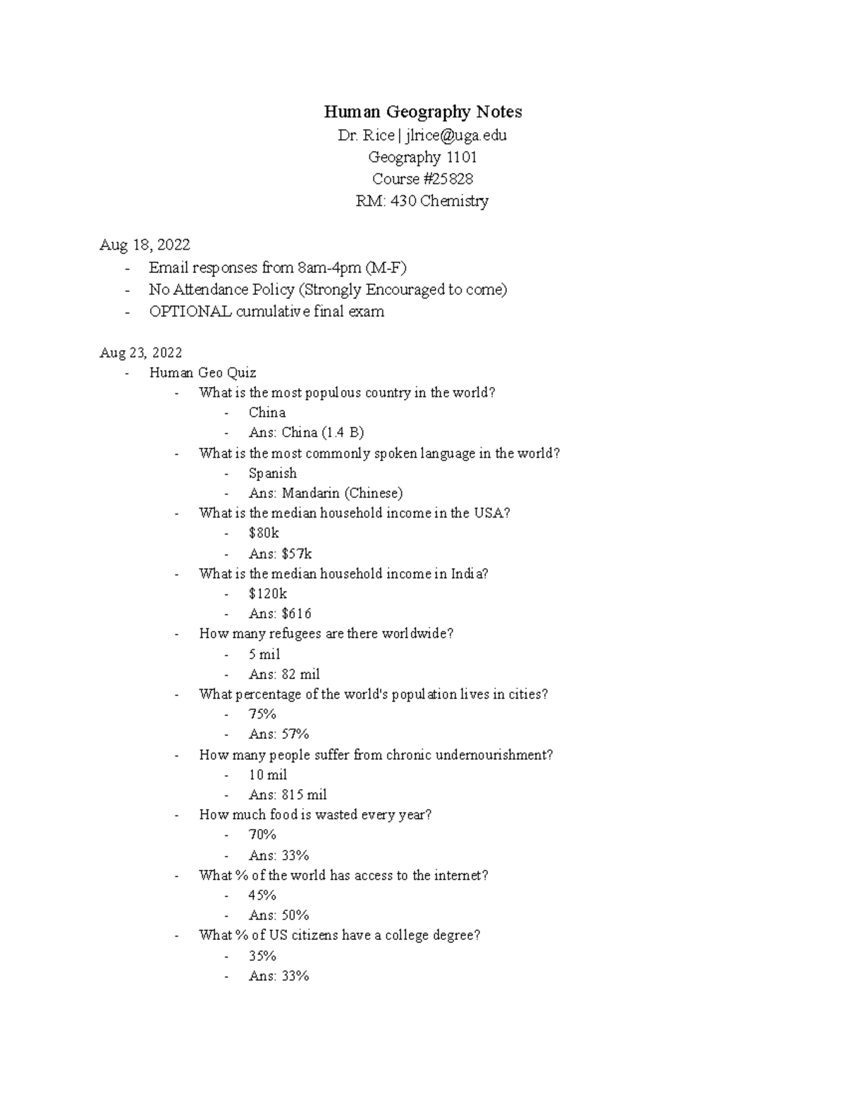 Human Geography all notes - Human Geography Notes Dr. Rice | jlrice@uga ...