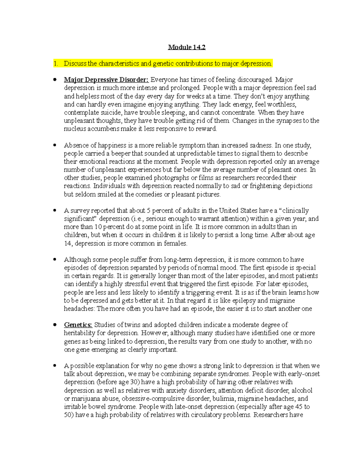Module 14.2 Major Depressive Disorder - Module 14. Discuss the ...