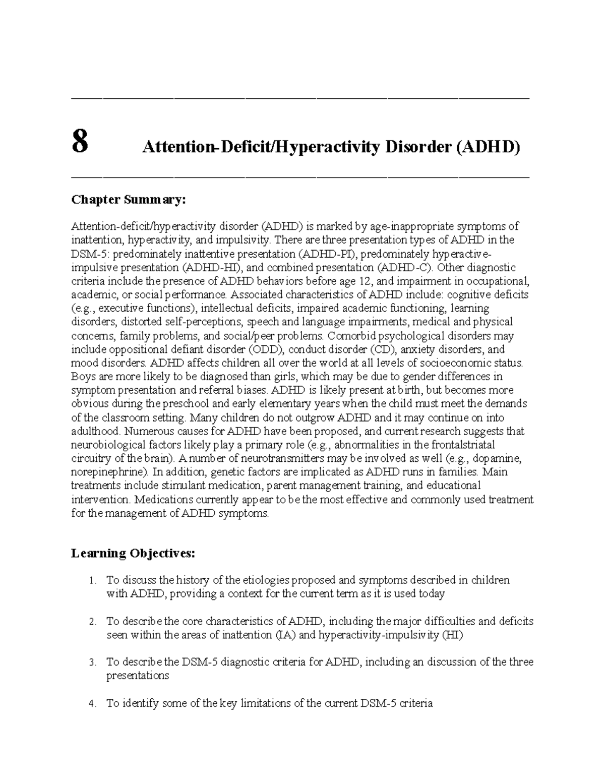 ADHD Disorder Summary - Studocu
