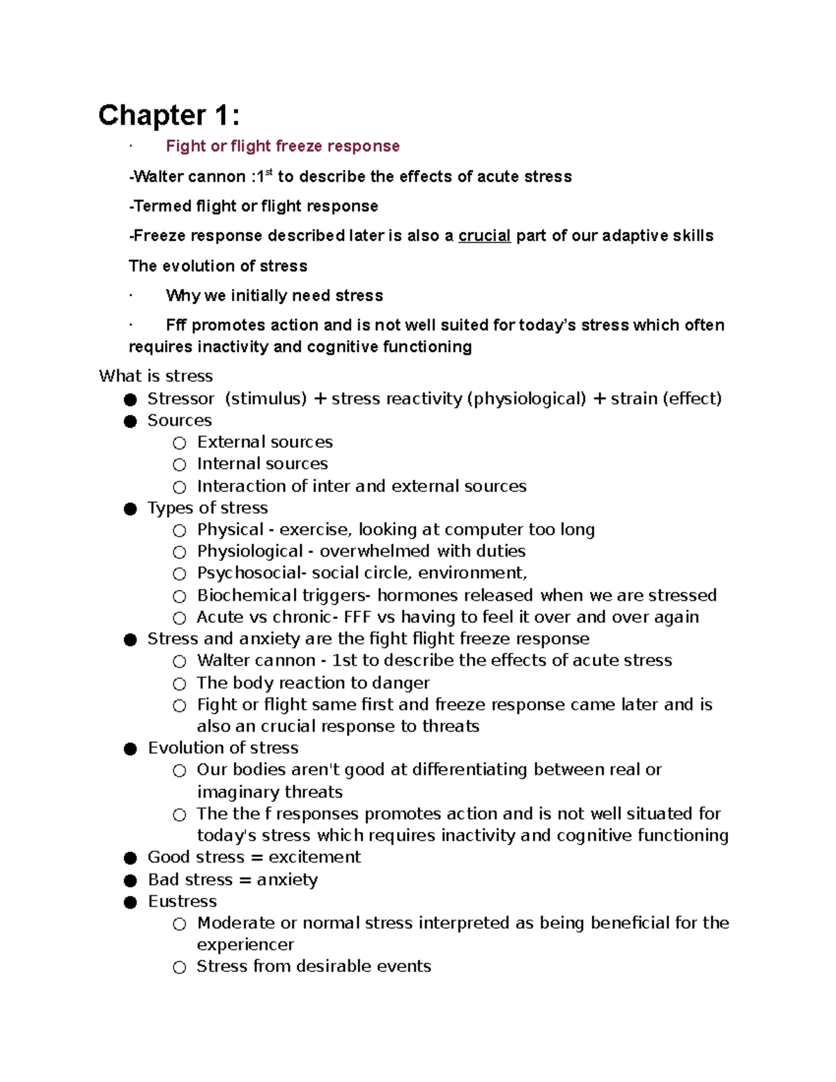 CSP300 Exam #1 study guide - Chapter 1: · Fight or flight freeze ...