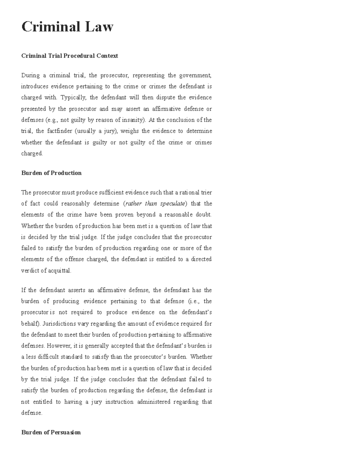 Criminal Law Studicata Outline - Criminal Law Criminal Trial Procedural ...