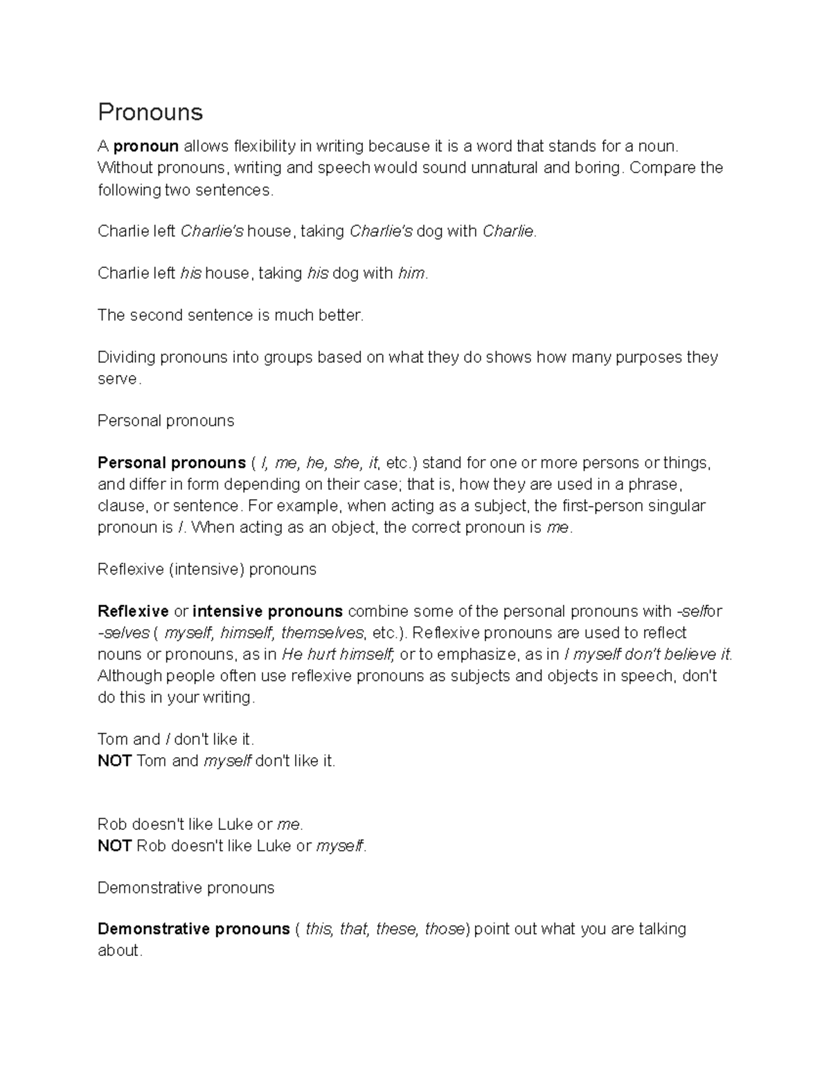 Pronouns - English notes - Pronouns A pronoun allows flexibility in ...