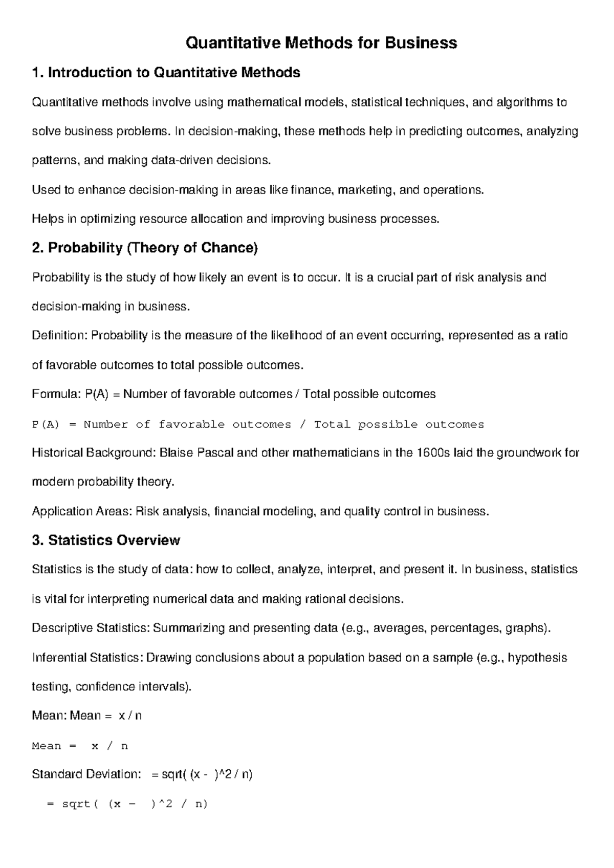 Quantitative methods cheat sheet sanitized - Quantitative Methods for ...