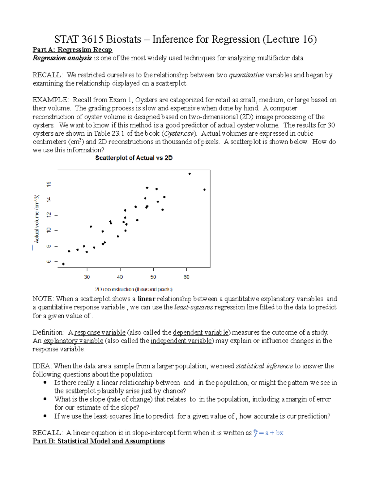 Lecture 16 Regression Inference Stat 3615 Biostats Inference For
