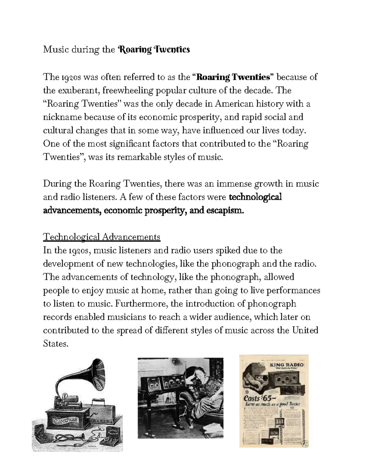 Untitled document - 1920s decade in Music and Technology/Advancements ...