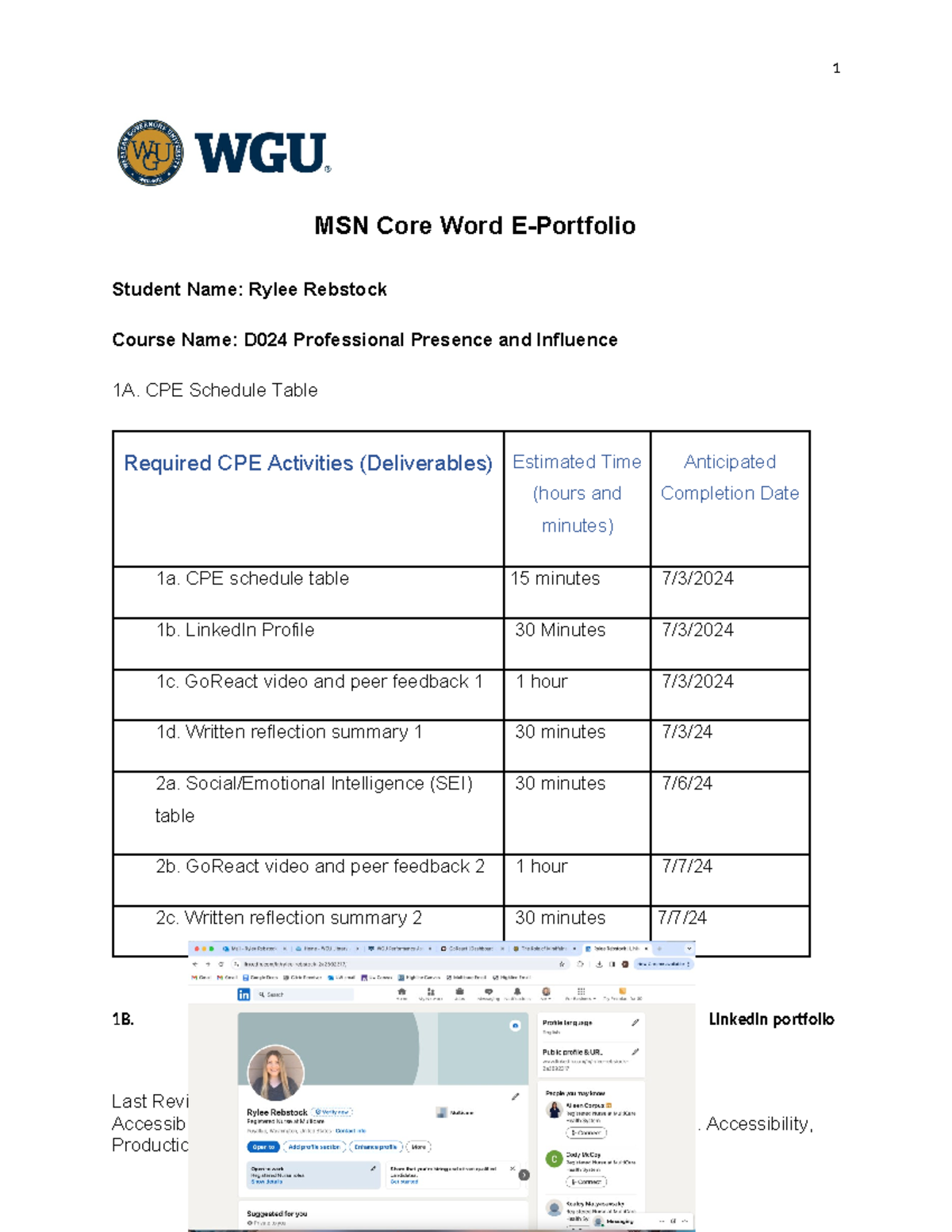 MSN Core Word E-Portfolio D024 - MSN Core Word E-Portfolio Student Name: Rylee Rebstock Course ...