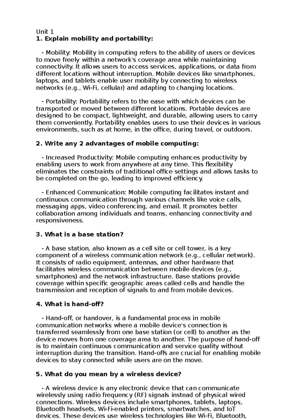 Android PDF - Unit 1 Explain mobility and portability: Mobility ...