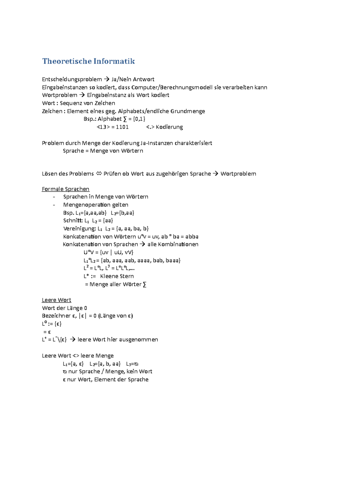 Theoretische Informatik - Theoretische Informatik Entscheidungsproblem Ja/Nein Antwort - Studocu