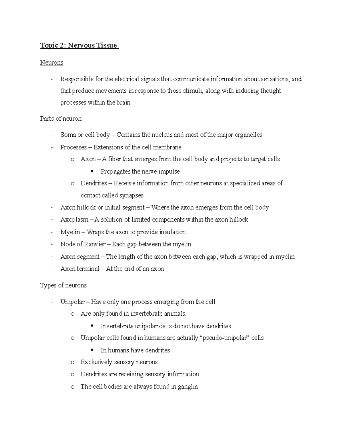 A&P 1 Unit 5 topic 2 Neuro Notes - Topic 2: Nervous Tissue Neurons ...