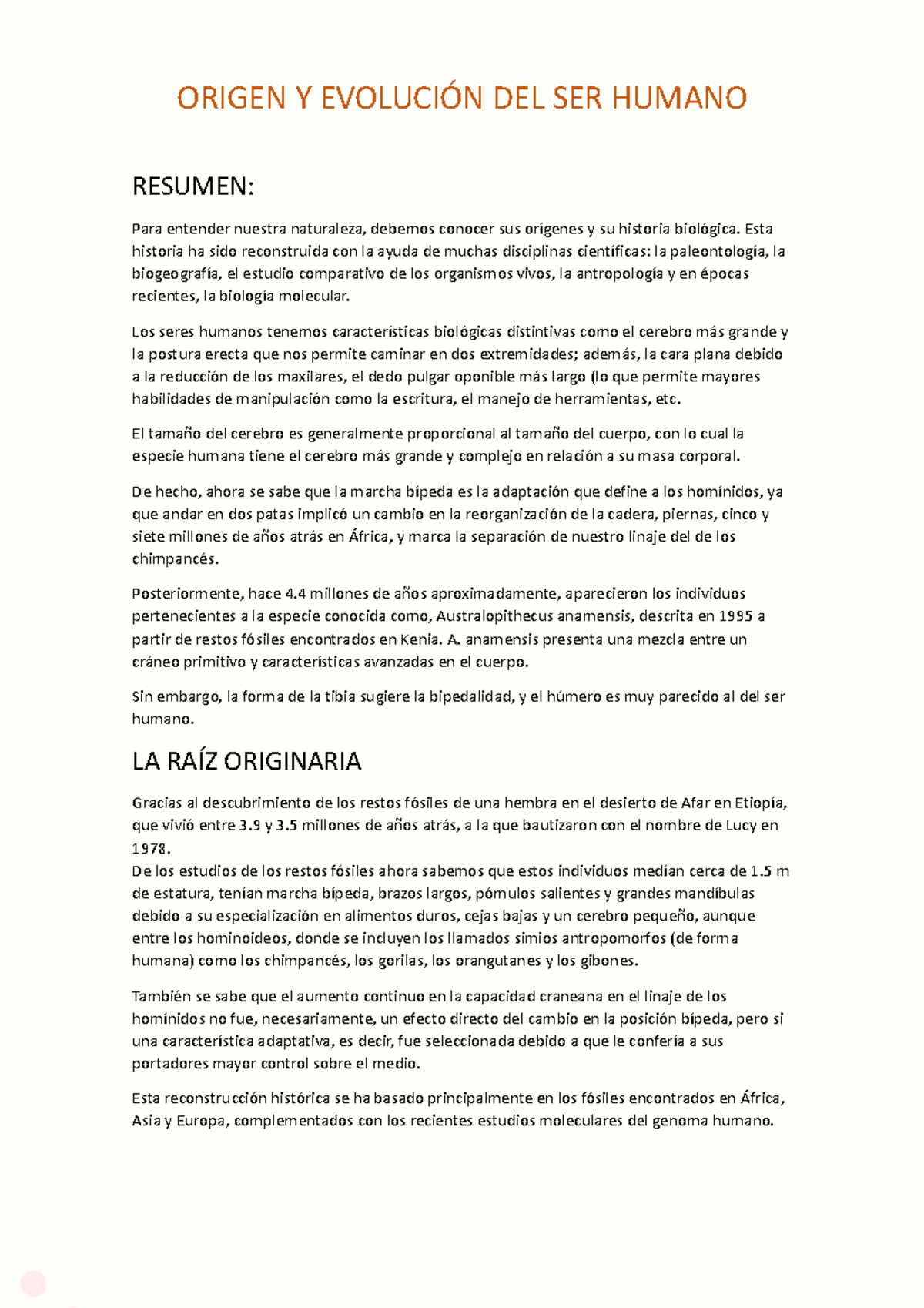 Origen Y Evolución DEL SER Humano - ORIGEN Y EVOLUCIÓN DEL SER HUMANO ...