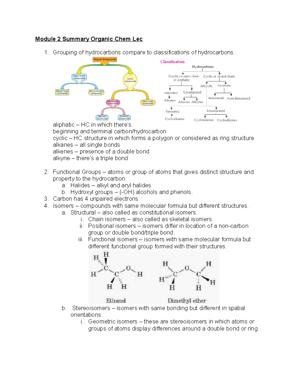 Module 2 Organic Chemistry Lesson Summary - Module 2 Summary Organic ...
