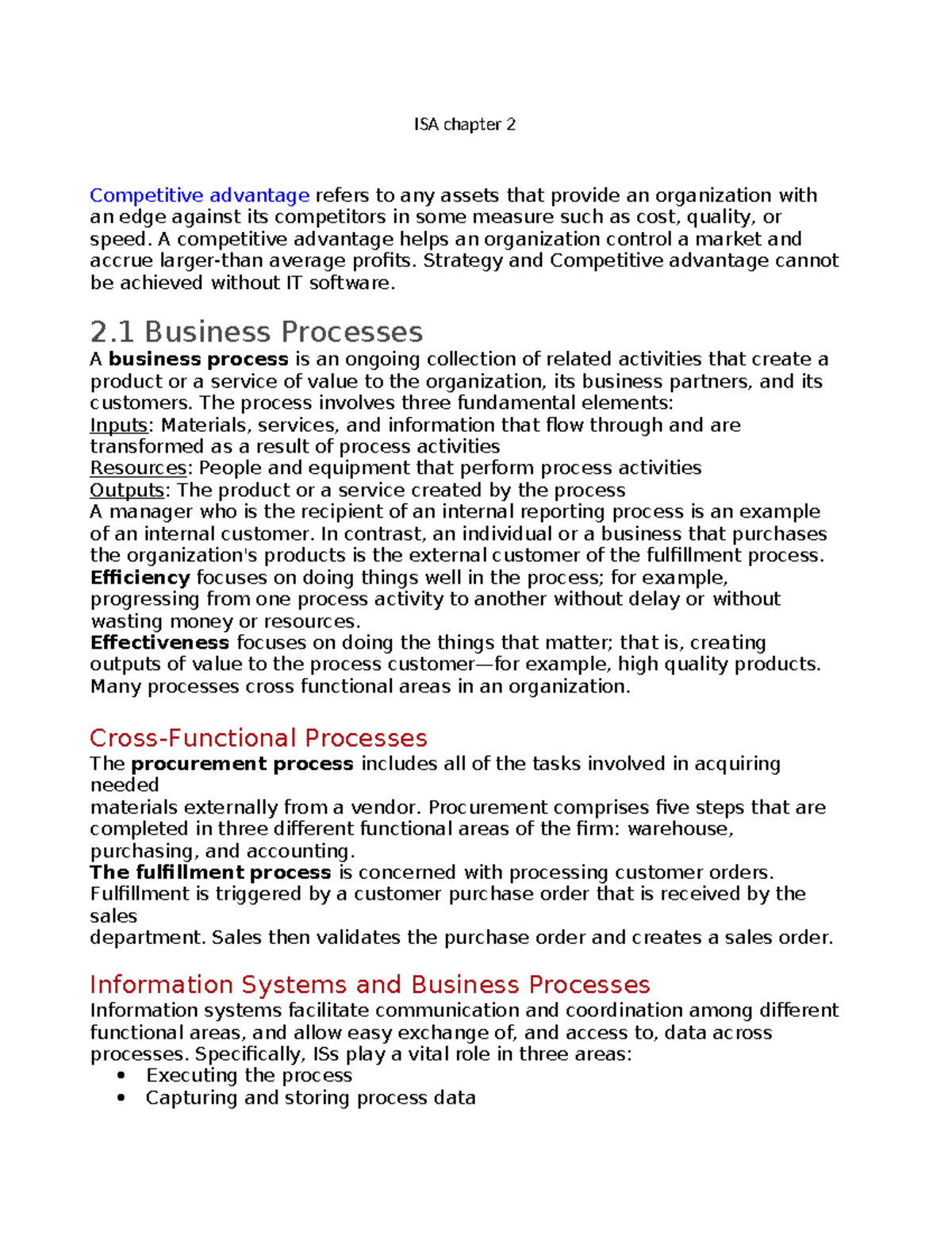ISA chapter 2 - Summary Introduction to Information Systems - ISA ...