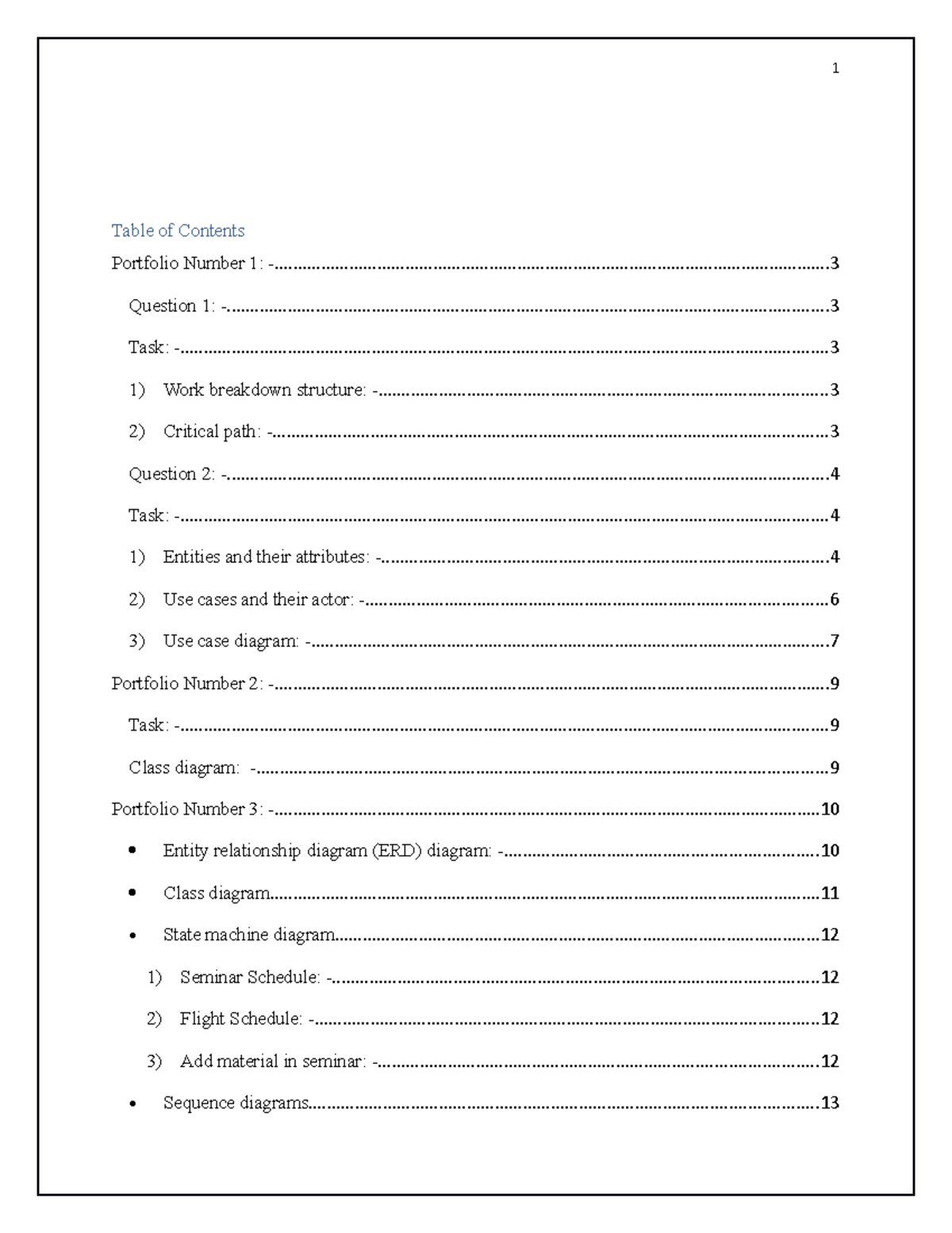 Report - 1 Table of Contents Portfolio Number 1: Question 1: Task: 1 ...