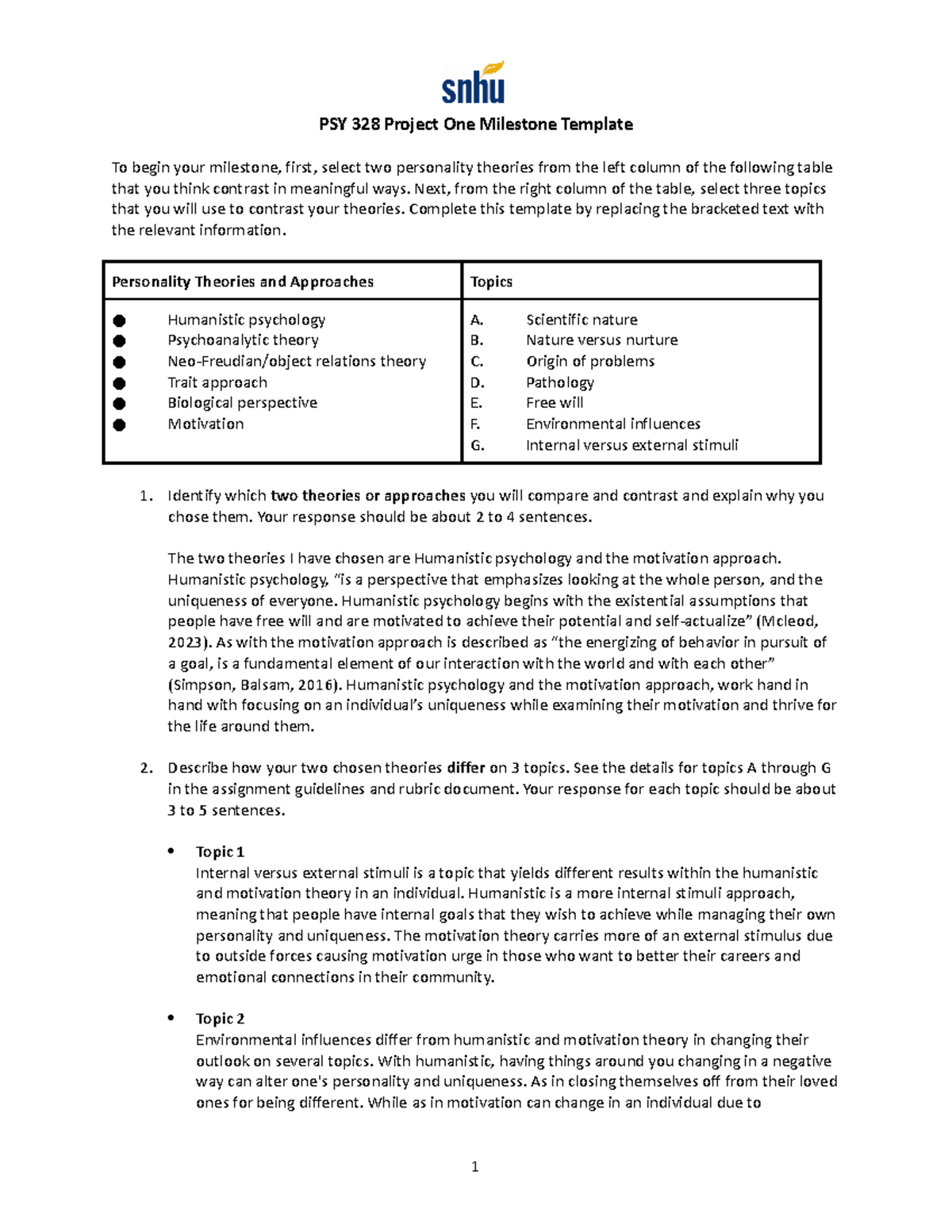PSY 328 Project One Milestone - Next, from the right column of the ...