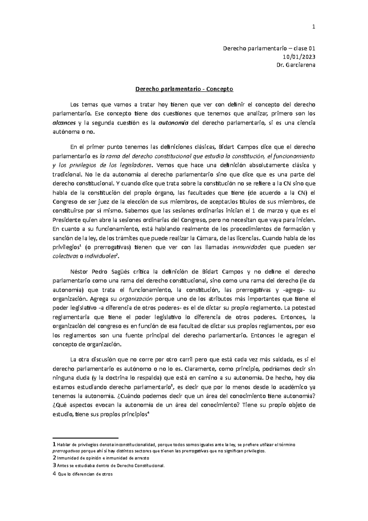 Parlamentario 01 - 10-01-23 - Derecho parlamentario – clase 01 10/01 ...