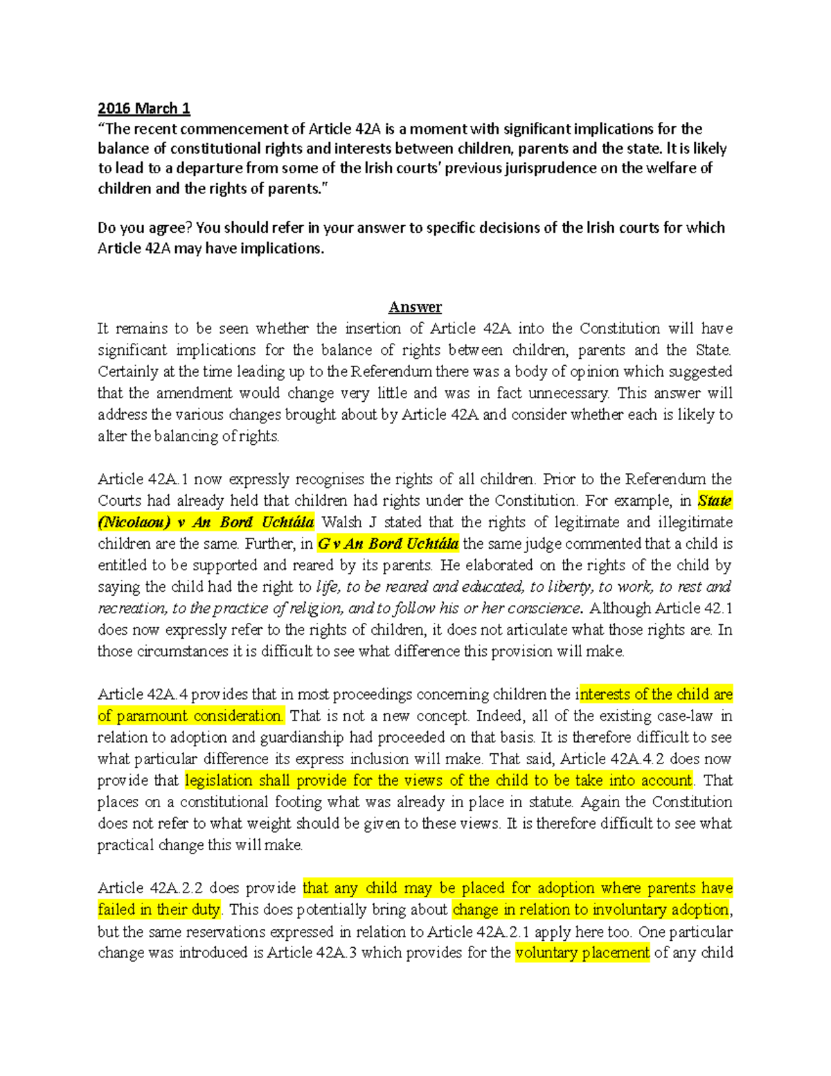 Art 42A - sample answer - 2016 March 1 “The recent commencement of ...