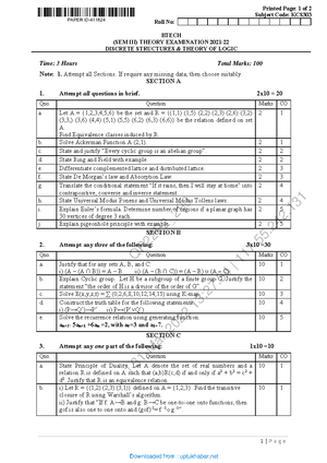 Discrete Structure Theory OF Logic KCS 303 2021 - AKTU_QP20E290QP | 19-Mar-2021 13:55:41 | 117. ...