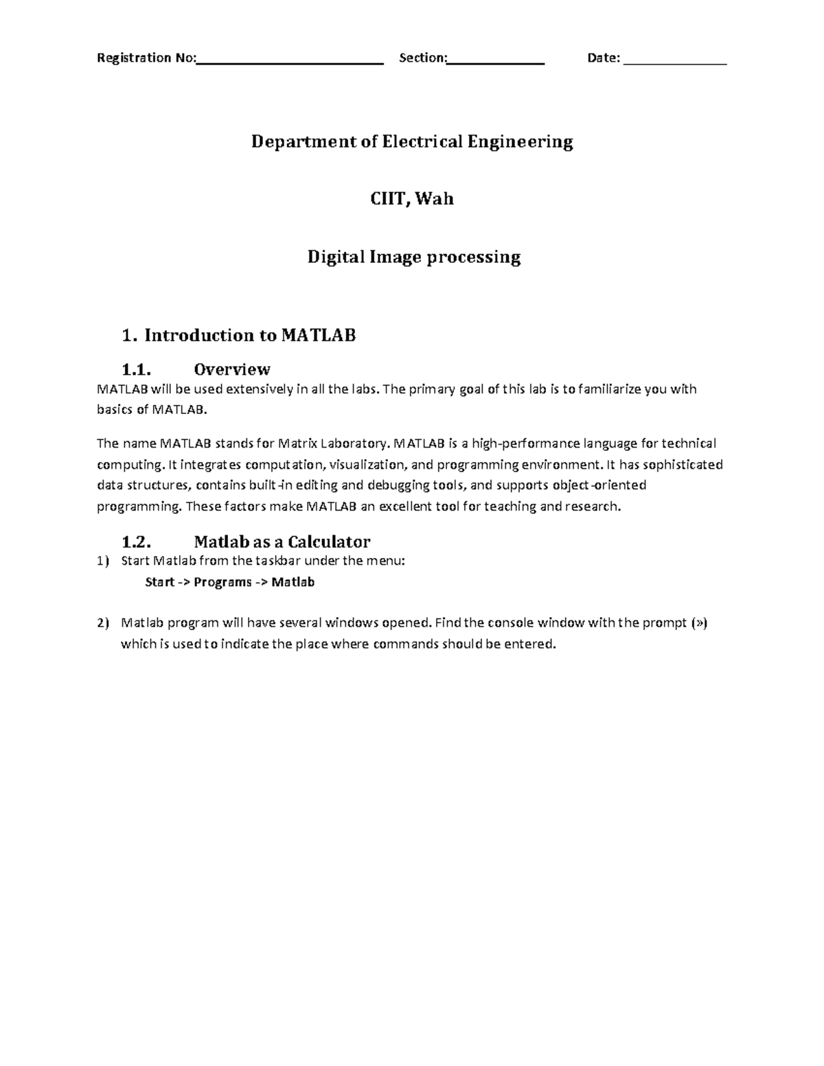 Lab Manual#1 - Digital Image Processing Lab Manual CUI Wah - Department ...