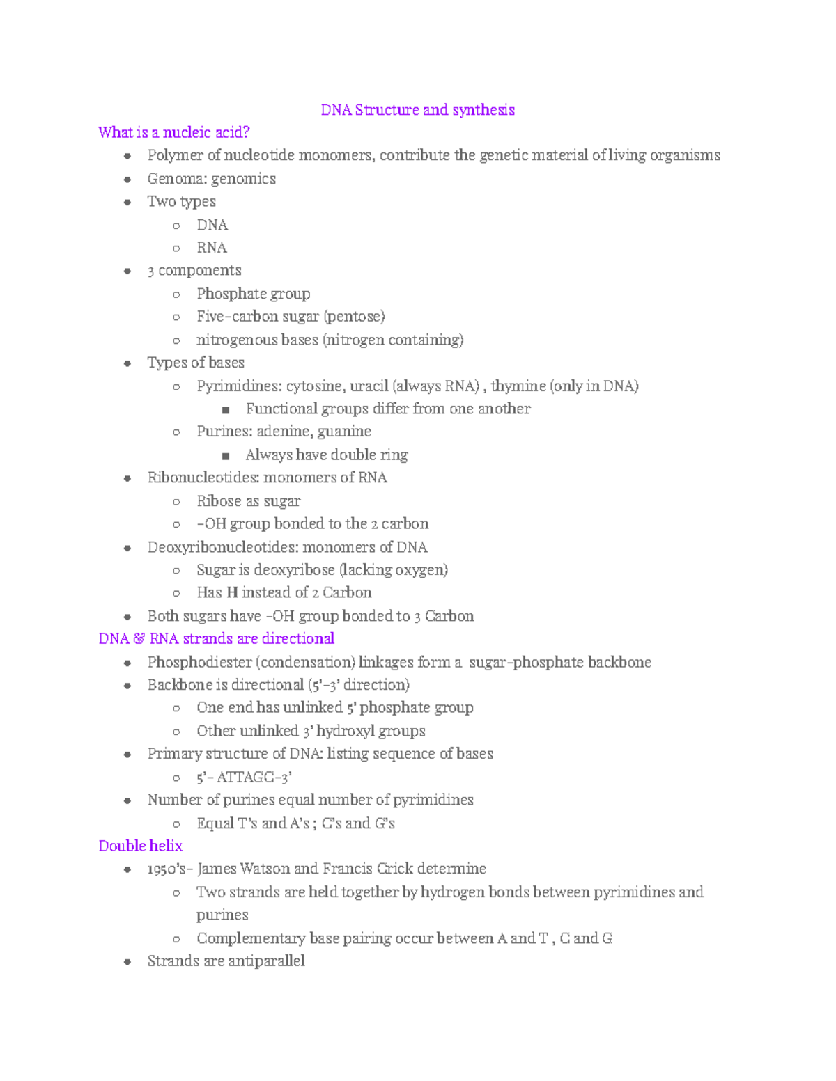 BIO 101 :DNA replication, mitosis and meiosis - DNA Structure and ...