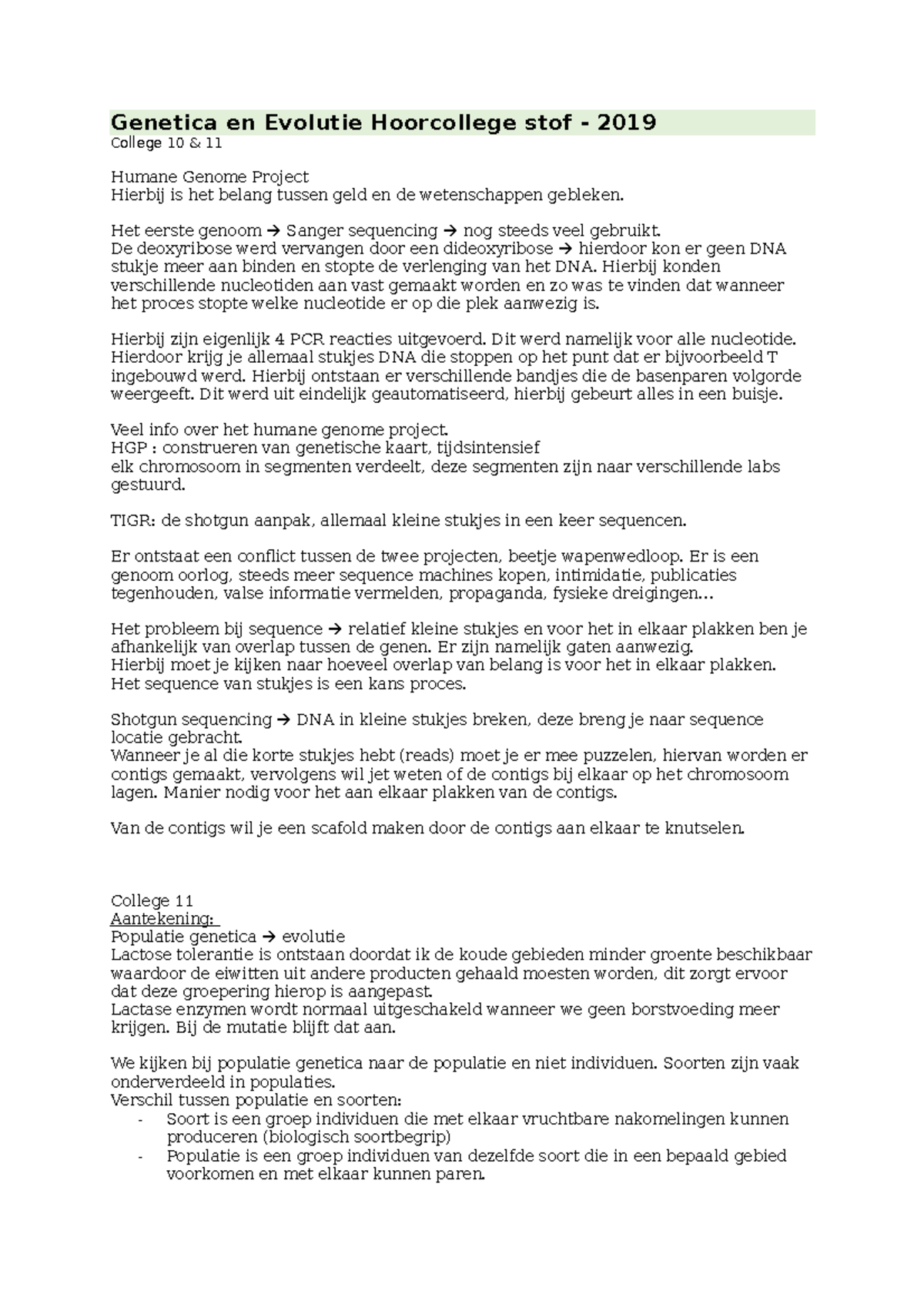 Hc 10and11 Hoorcollege 10and11 Genetica En Evolutie Genetica En