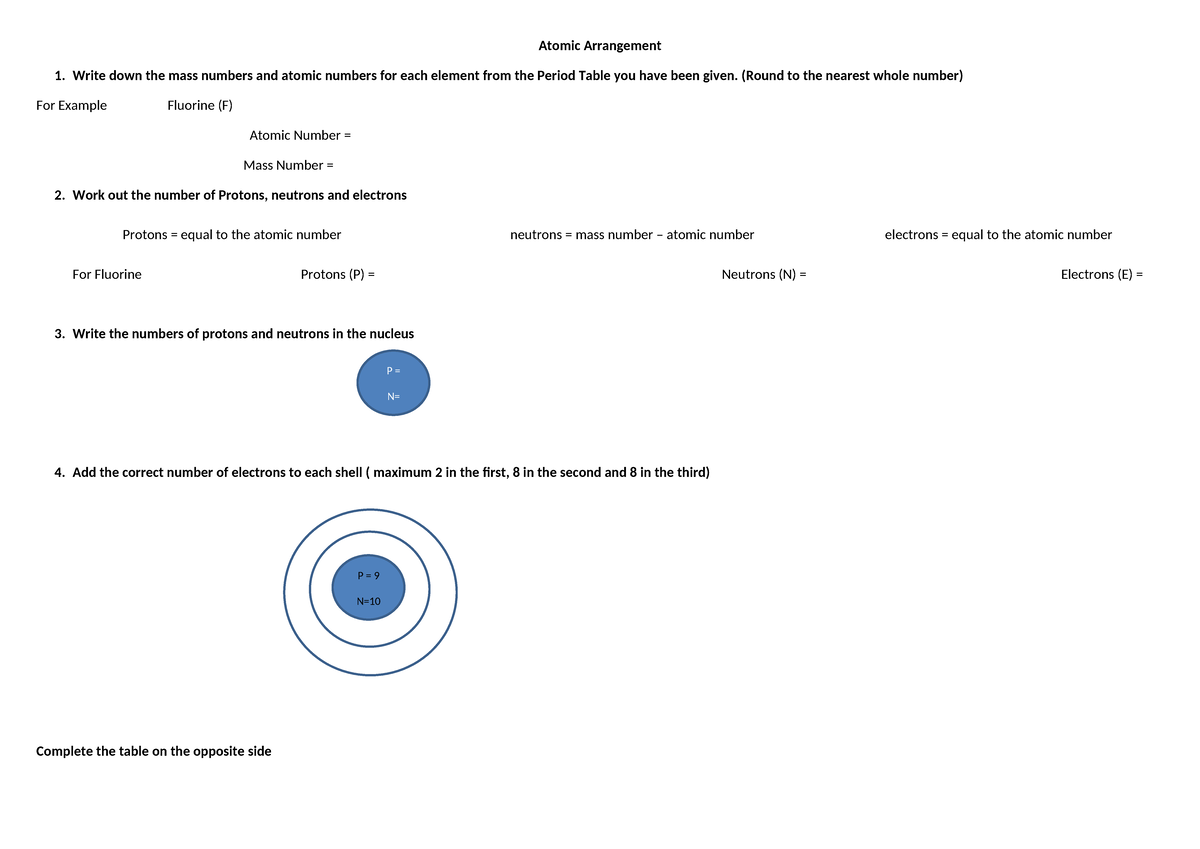 Atomic Arrangement - Chemistry - Atomic Arrangement 1. Write down the ...