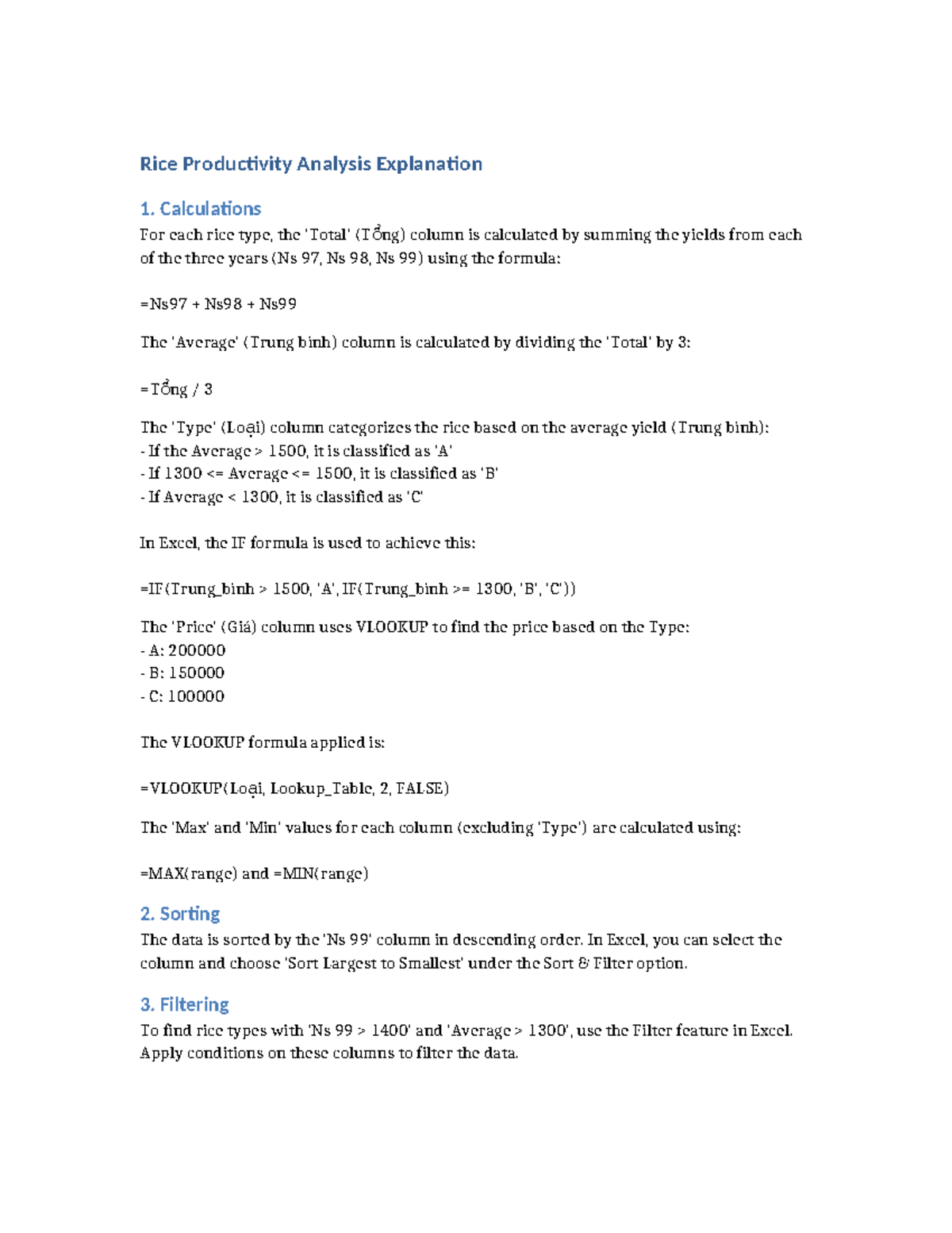 Rice productivity analysis explanation - Rice Productivity Analysis ...