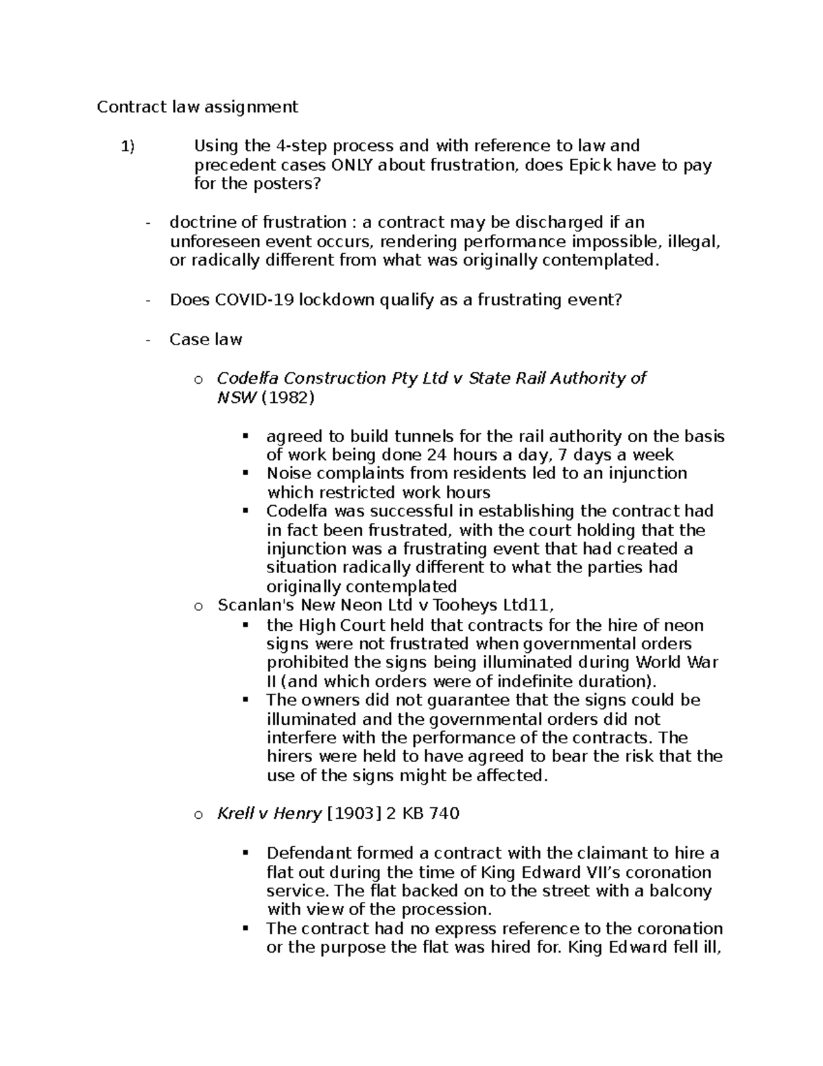 Contract Law Assignment - Contract law assignment Using the 4-step process and with reference to ...