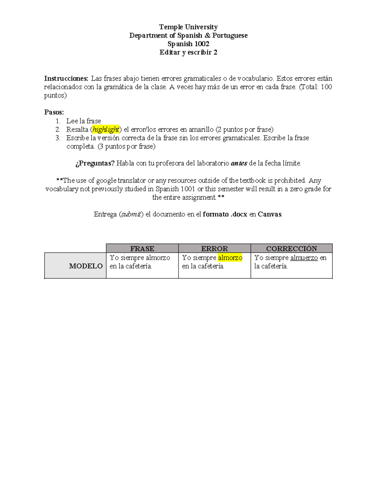 Editar y escribir II - Temple University Department of Spanish ...
