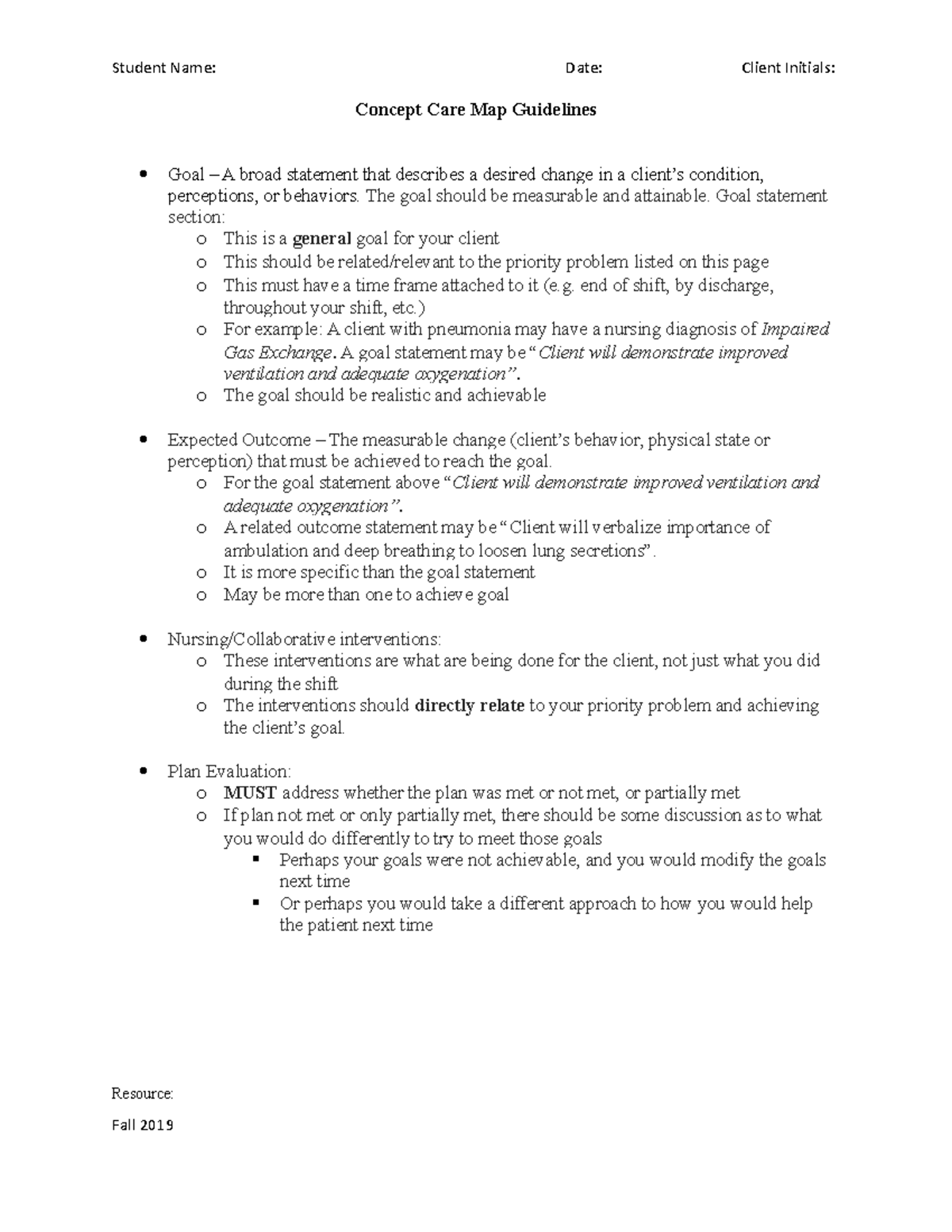 Concept Care Map final-FA 19 - Student Name: Date: Client Initials ...