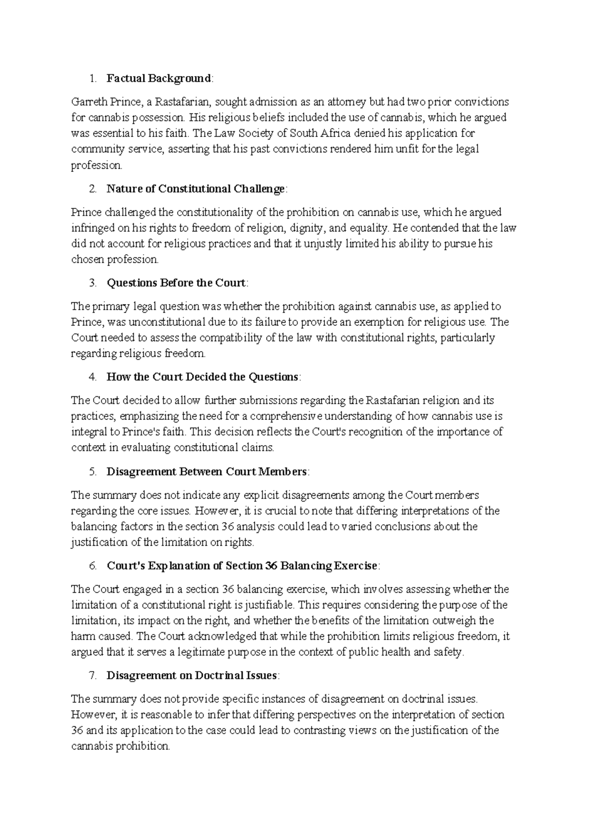 Con Law Tut 1 - tut - Factual Background: Garreth Prince, a Rastafarian ...