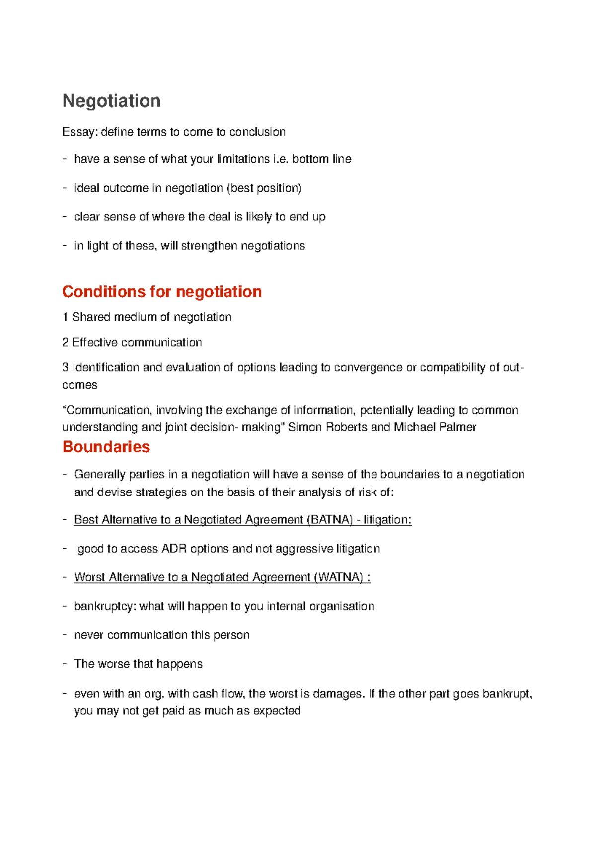 Negotiation - Negotiation Essay: define terms to come to conclusion ...