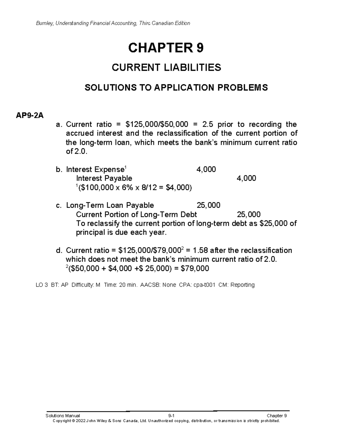 Ch09 solutions - assigned problems - CHAPTER 9 CURRENT LIABILITIES SOLUTIONS TO APPLICATION ...