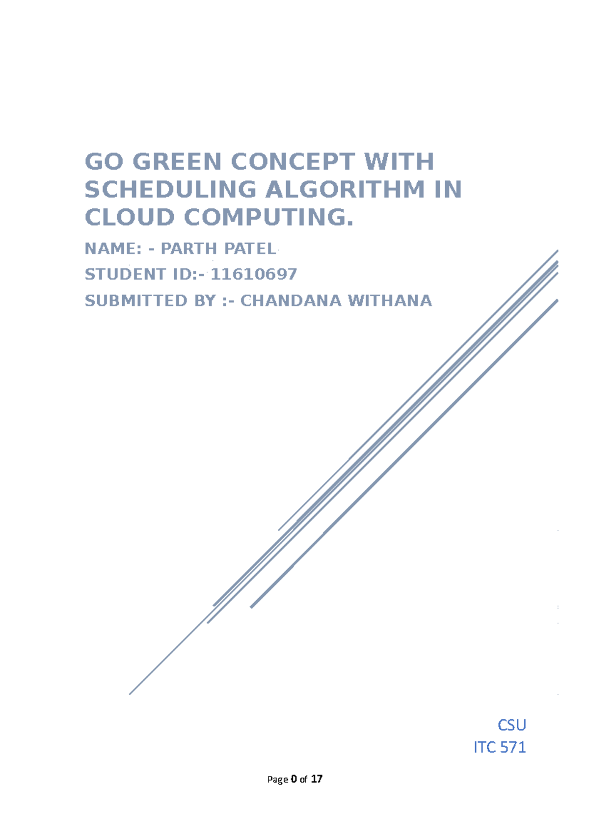 Parth Patel - assignment for cloud computing - Page 0 of 17 CSU ITC 571 GO GREEN CONCEPT WITH ...