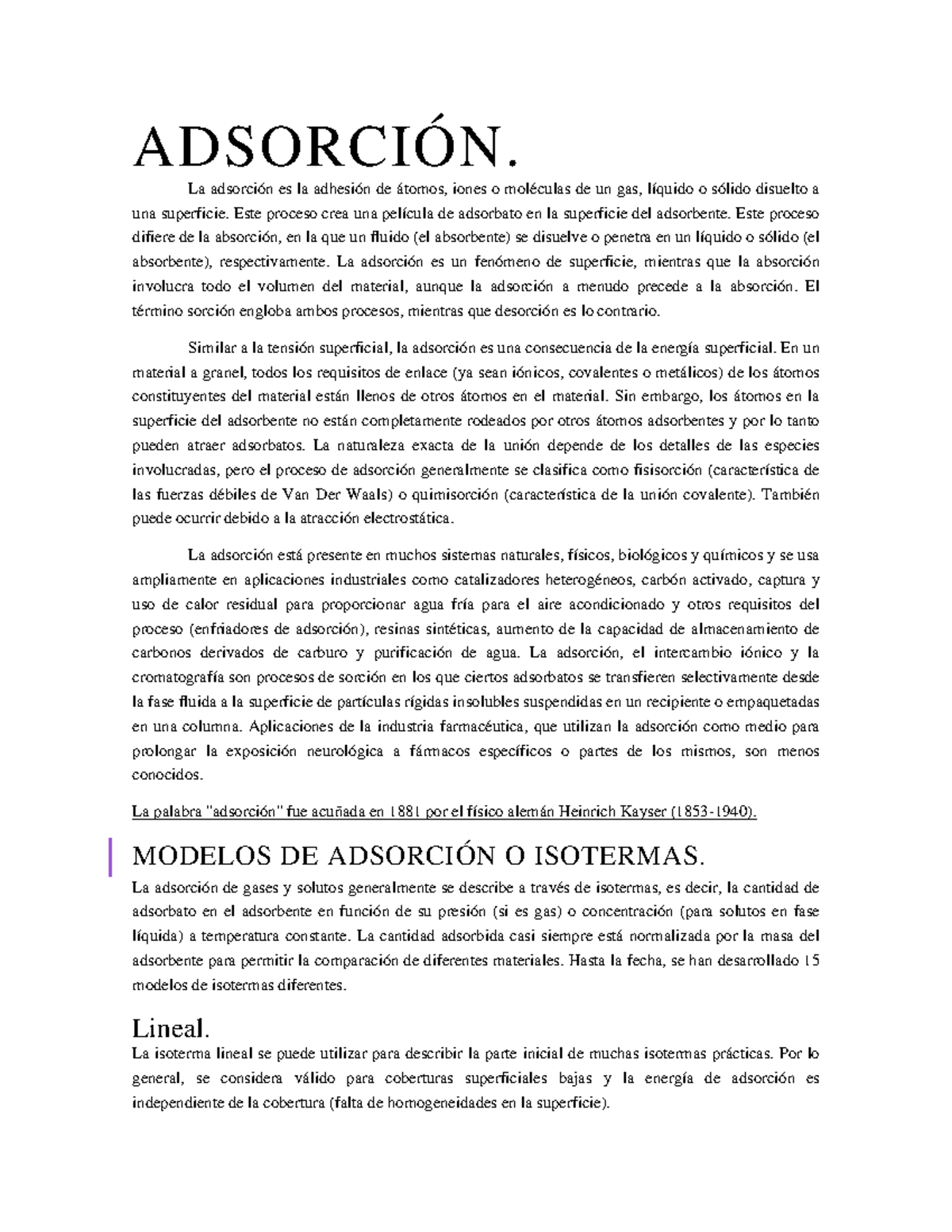 Modelos de Adsorcion - ADSORCIÓN. La adsorción es la adhesión de átomos ...