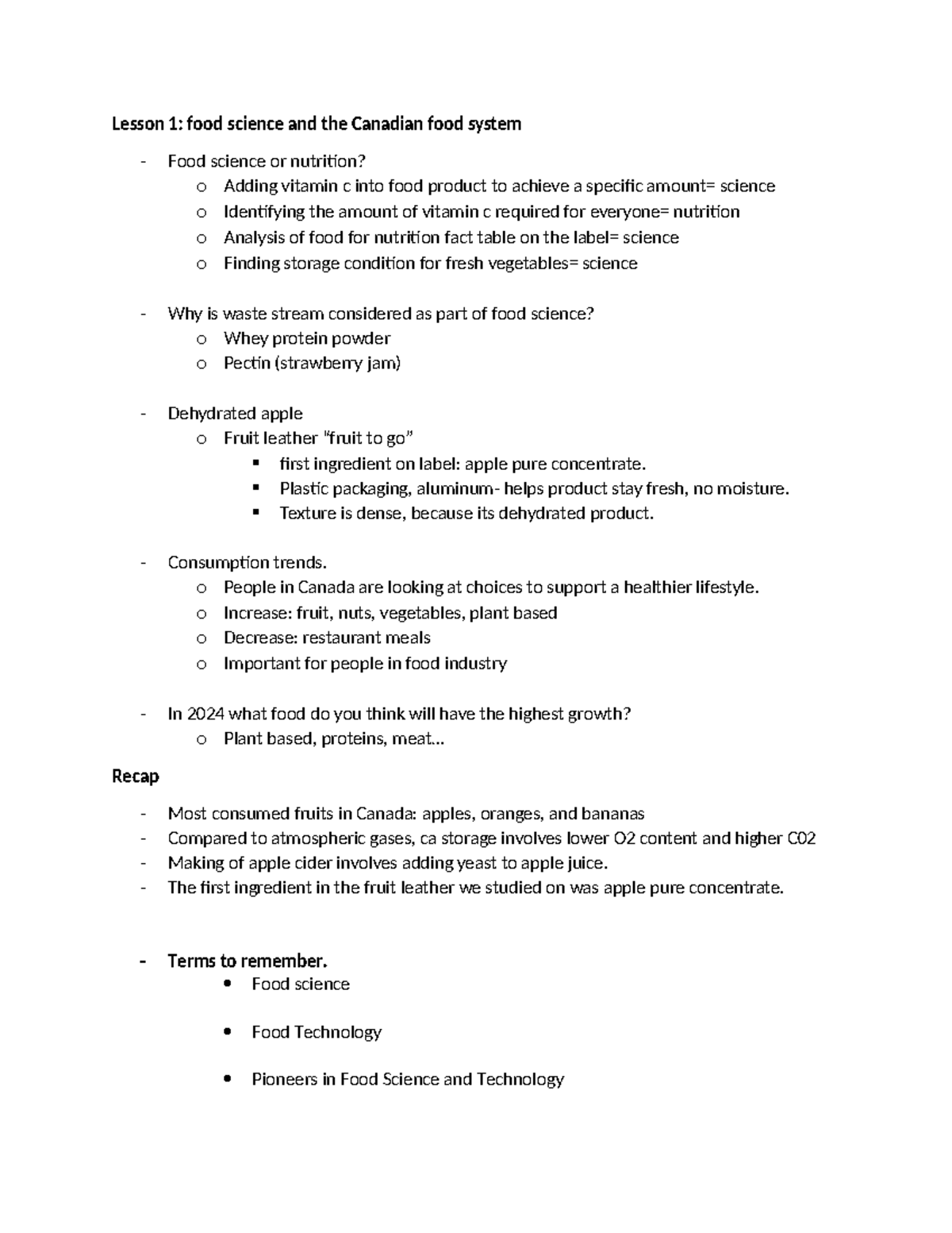 FNH 200 notes - Lesson 1: food science and the Canadian food system ...