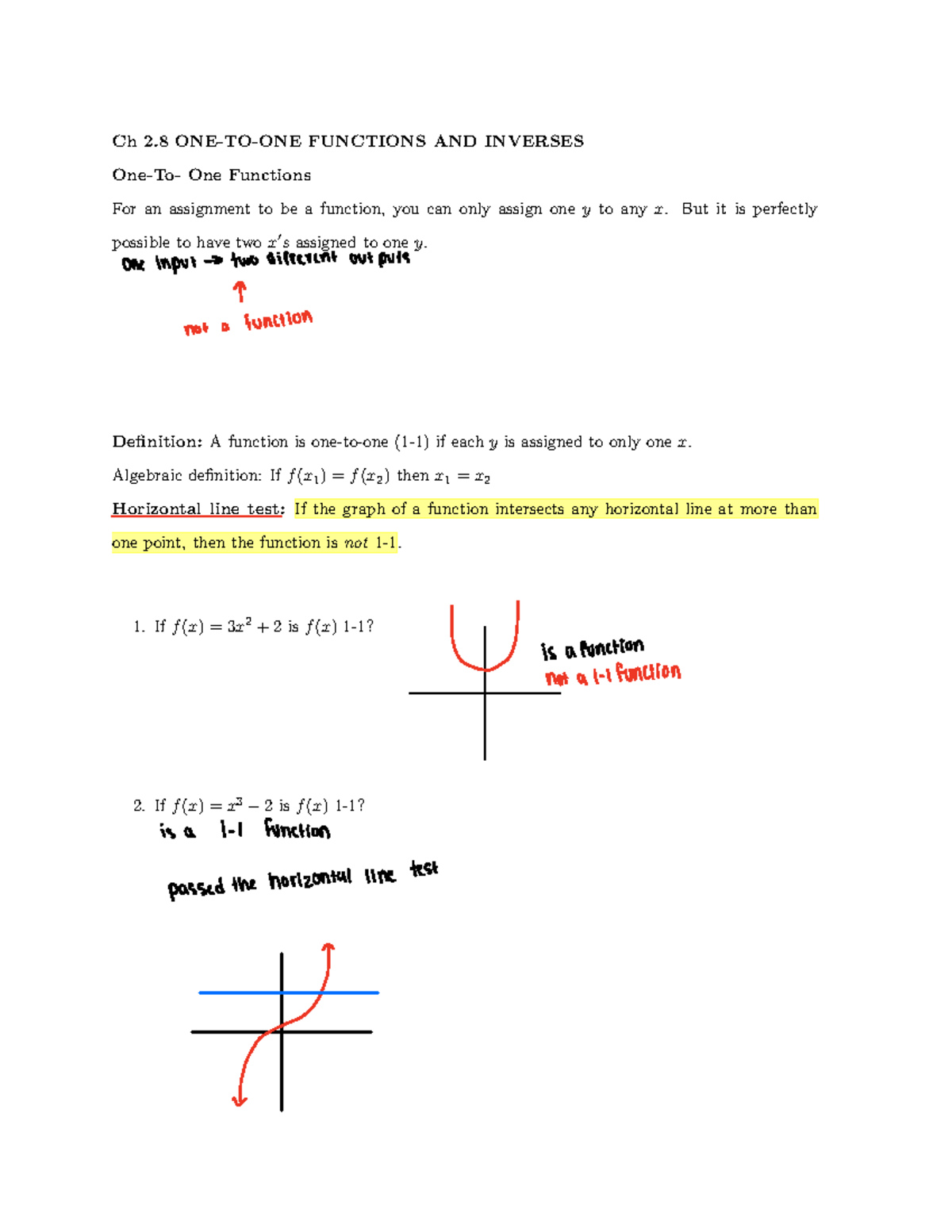 Ch+2.8 One-to-One Functions and Inverses 2023-04-20 - Ch 2 ONE-TO-ONE ...